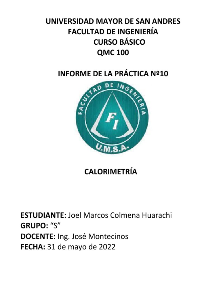 Práctica N°10 Calorimetría | PDF | Termodinámica | Temperatura