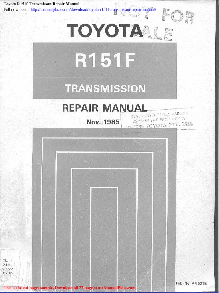 Toyota r151f Transmisson Repair Manual | PDF | Business