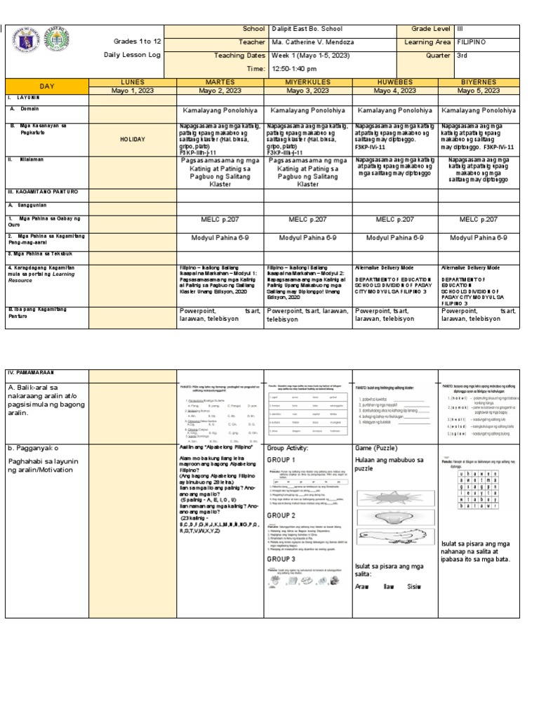 Dll-Filipino-Q4-Week 1 | PDF