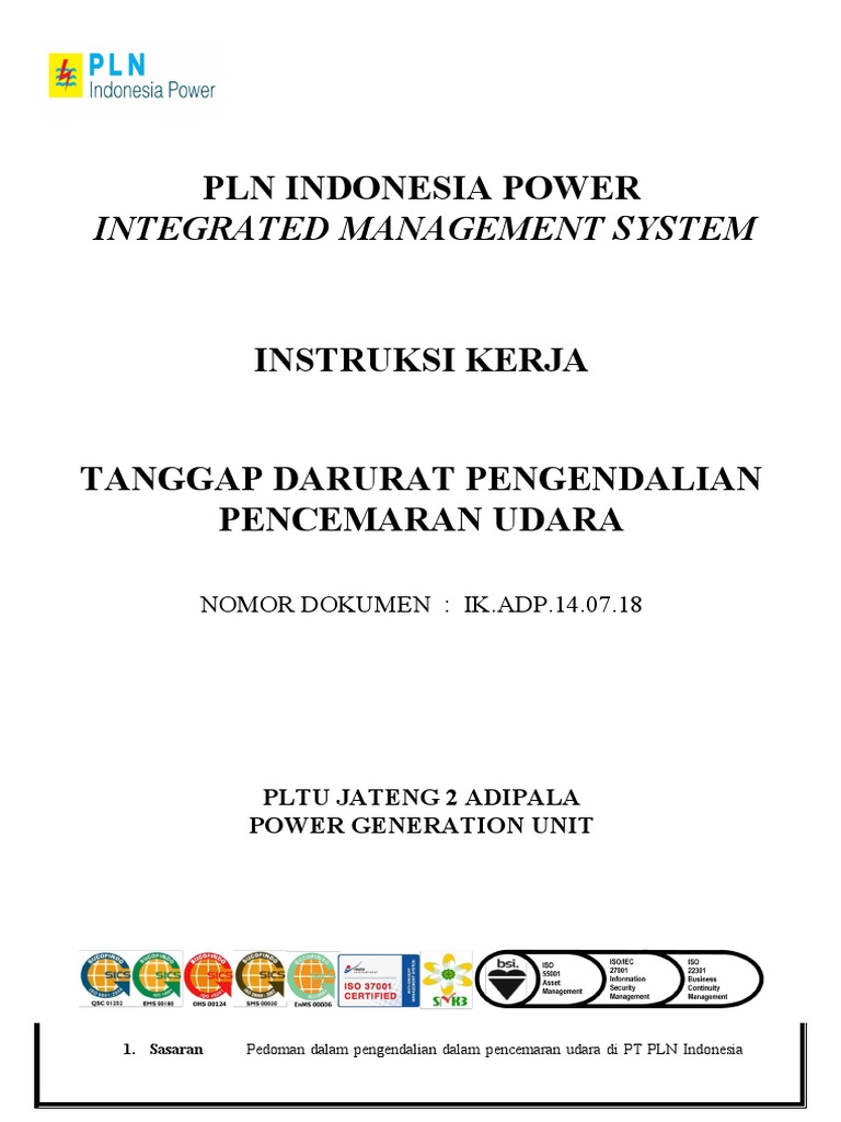 IK - ADP.14.07.18 IK Tanggap Darurat Pengendalian Pencemar Udara | PDF IK - ADP.14.07.18 IK Tanggap Darurat Pengendalian Pencemar Udara | PDF