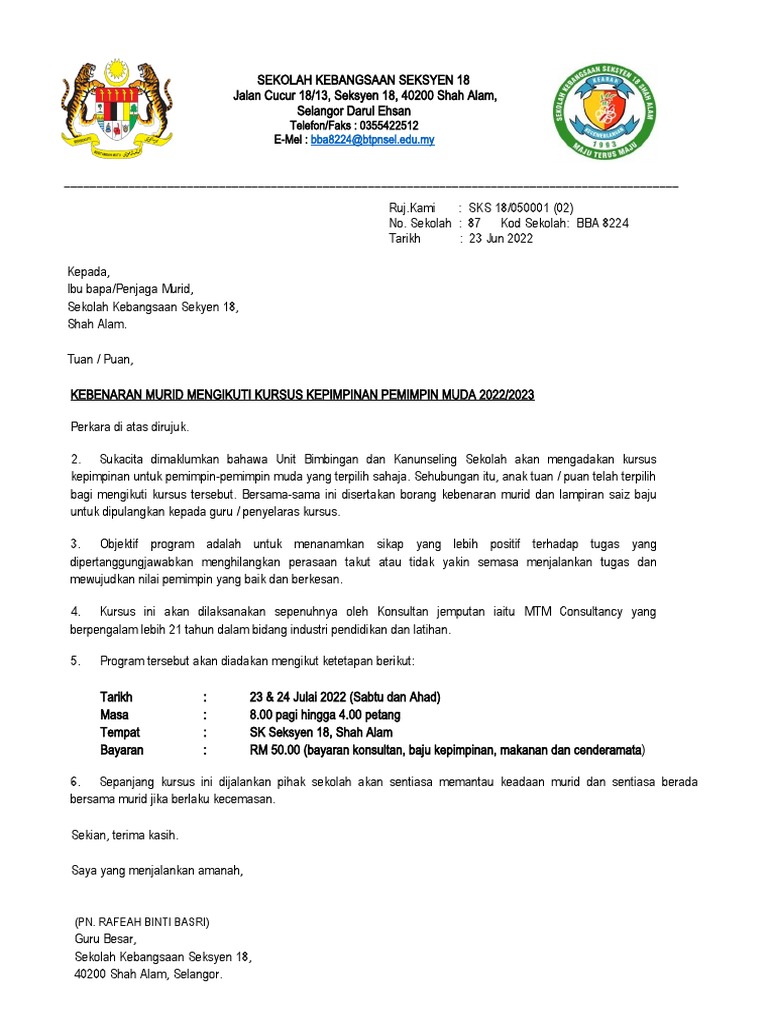 surat utk murid Kepimpinan | PDF