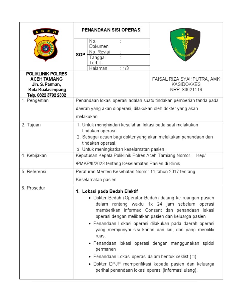 SOP Penandaan Lokasi Operasi | PDF