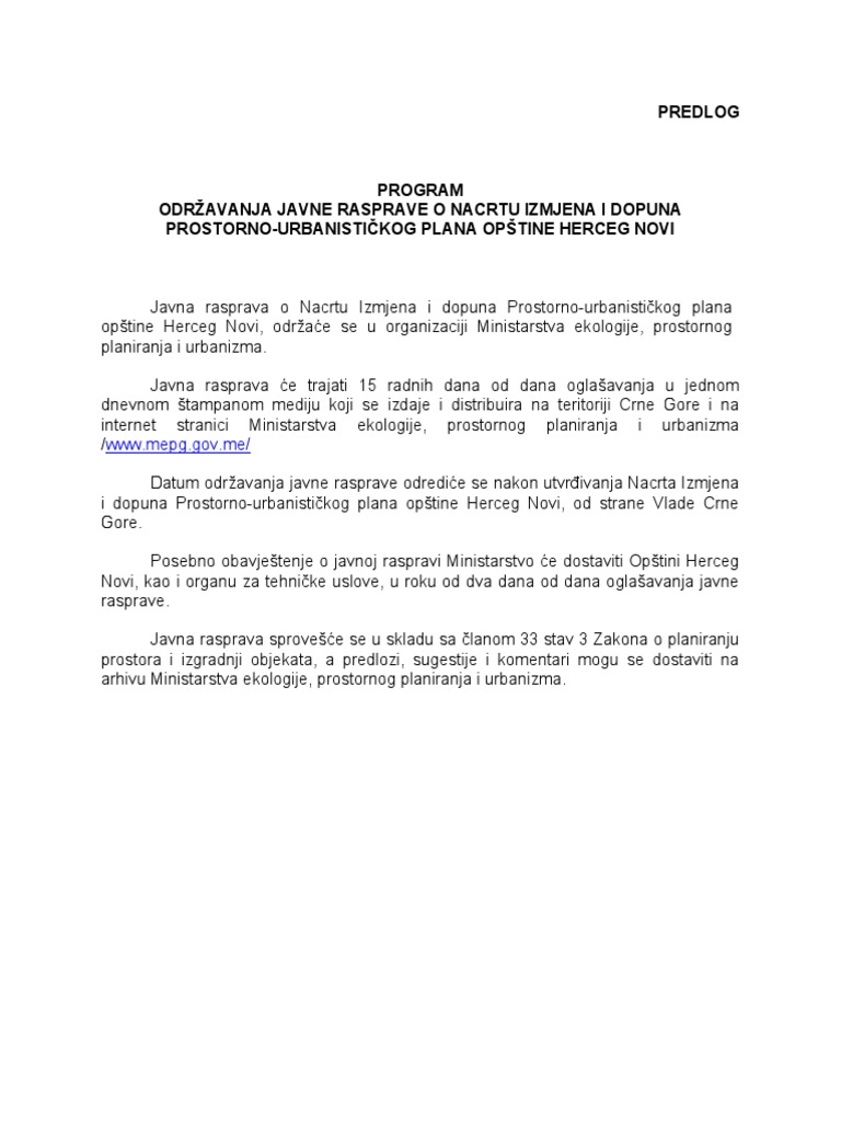 Nacrt Izmjena I Dopuna Prostorno Urbanistickog Plana Opstine Herceg ...