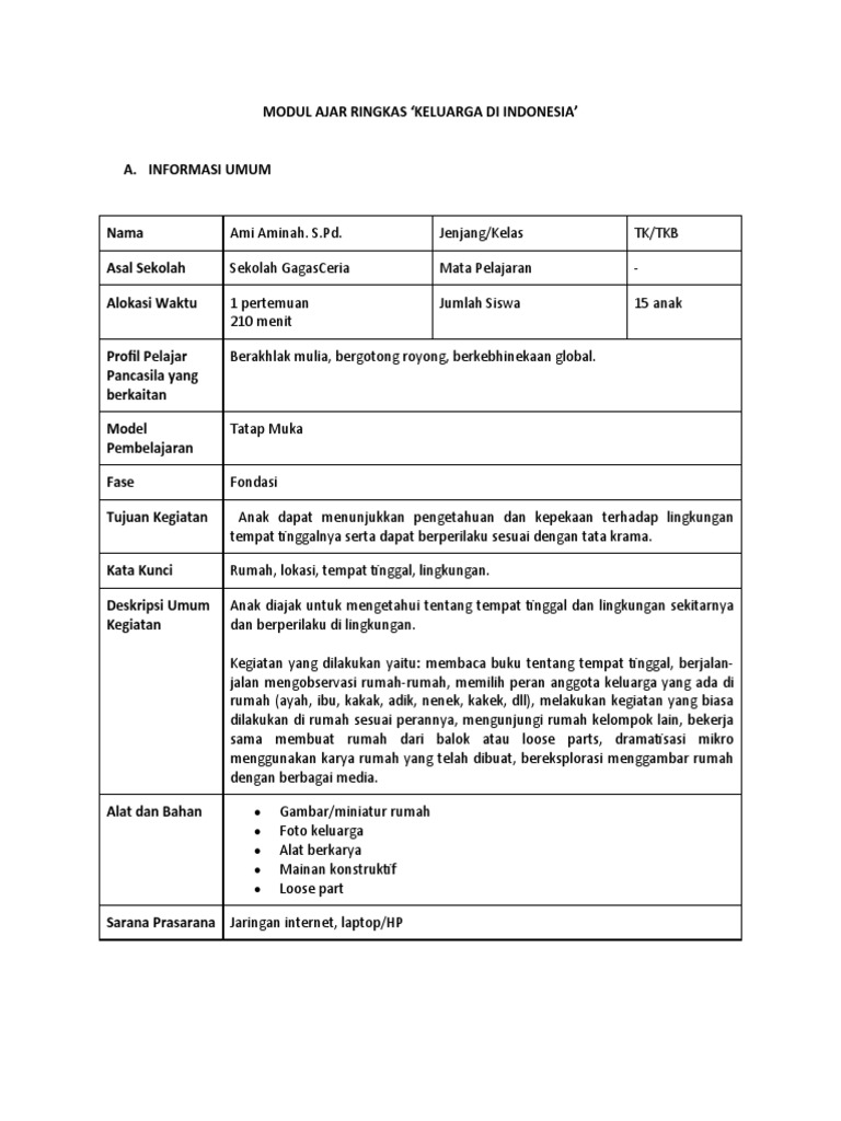 MODUL AJAR RINGKAS | PDF