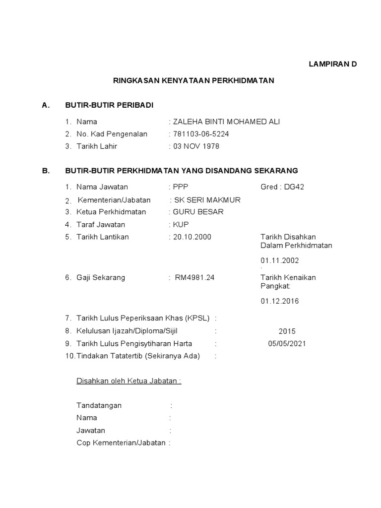Lampiran D Ringkasan Kenyataan Perkhidmatan A | PDF
