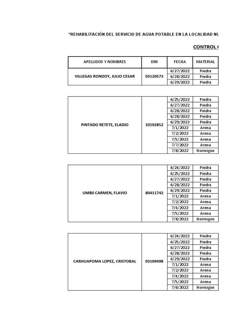 Control Acarreo Nva Esperanza | PDF
