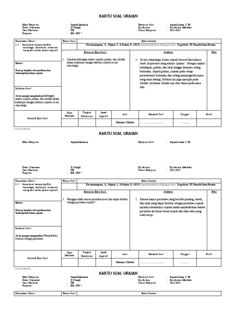 Kartu Soal Uraian Paket A | PDF