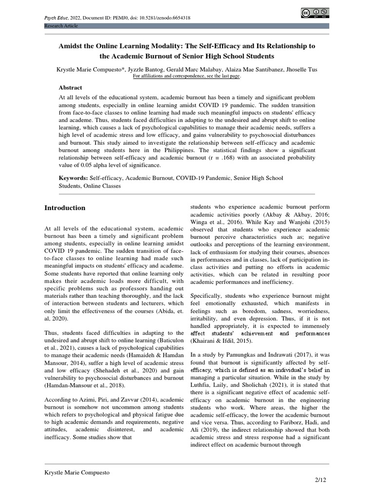 Amidst The Online Learning Modality: The Self-Efficacy and Its ...