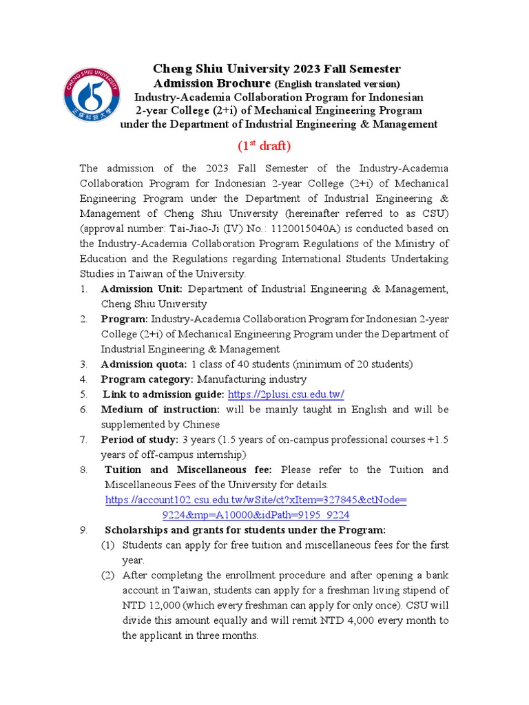 Cheng Shiu University: 2023 Fall Semester Admission Brochure | PDF ...
