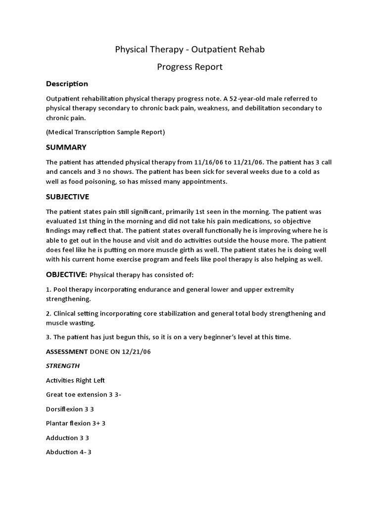 Physical Therapy Progress Note | PDF | Anatomical Terms Of Motion ...