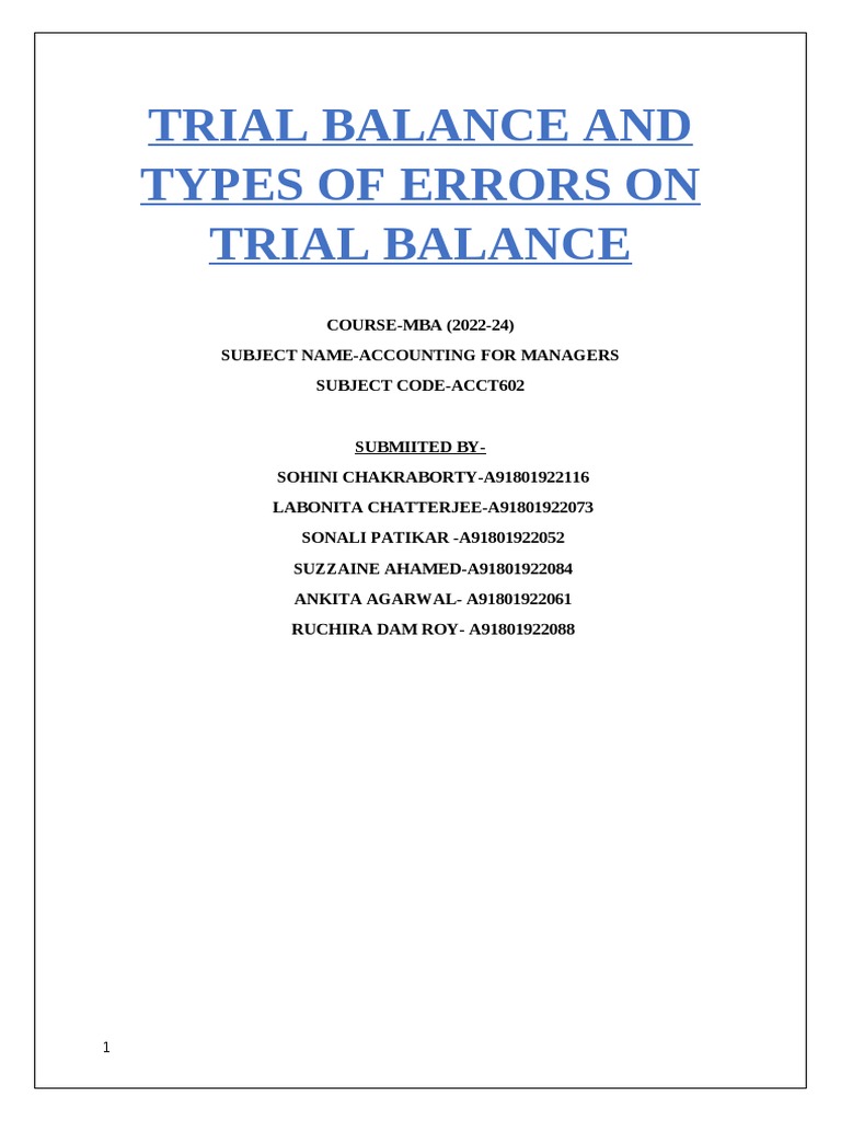 Trial Balance and Types of Errors On Trial Balance | PDF | Debits And ...