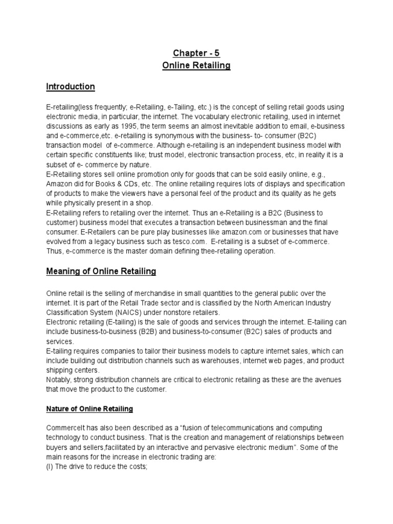 Chapter - 5 Online Retailing | PDF | E Commerce | Online Shopping