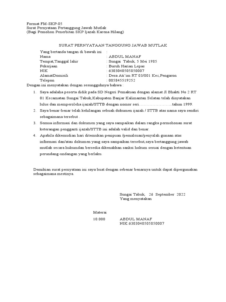 Format SPTJM IJAZAH | PDF