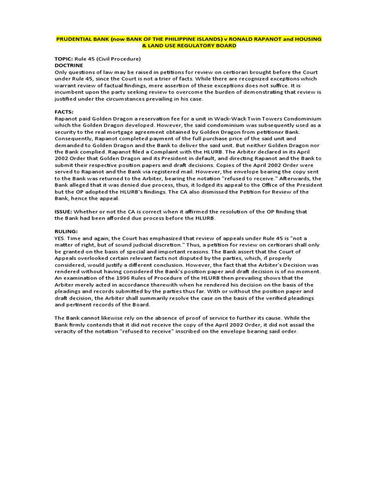 PRUDENTIAL BANK Vs RAPANOT | PDF | Arbitration | Certiorari