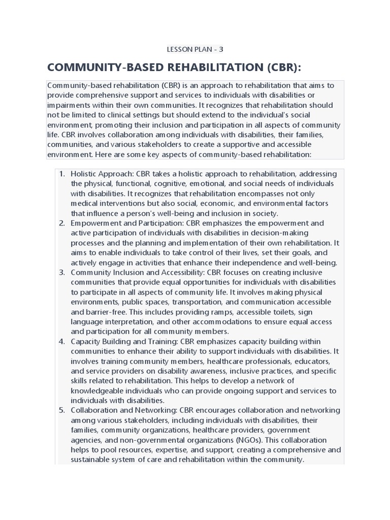 Community-Based Rehabilitation (CBR) :: Lesson Plan - 3 | PDF ...
