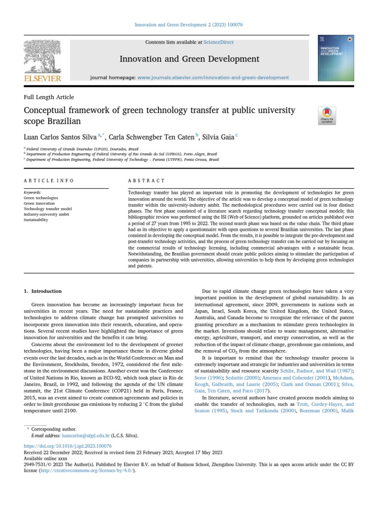 Green Technology Transfer Framework | PDF | Innovation | Technology ...