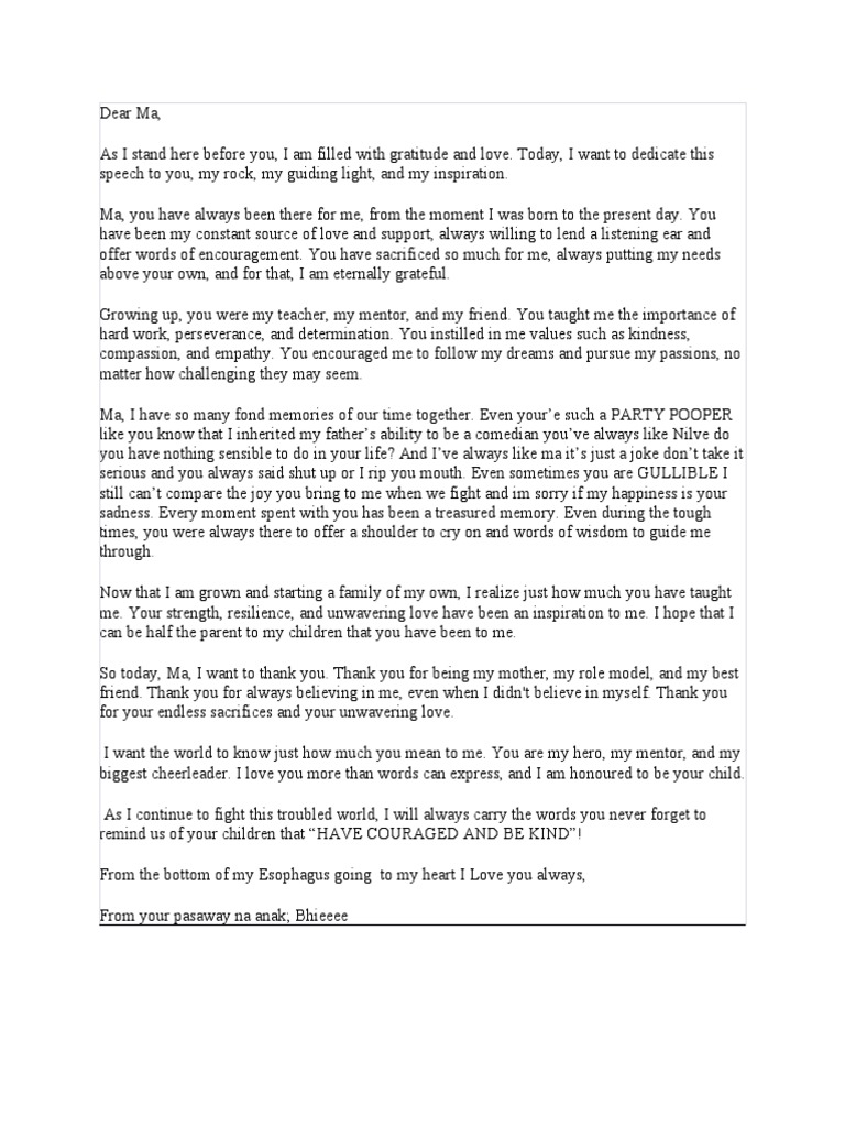 Speech Dedicated To Mother | PDF