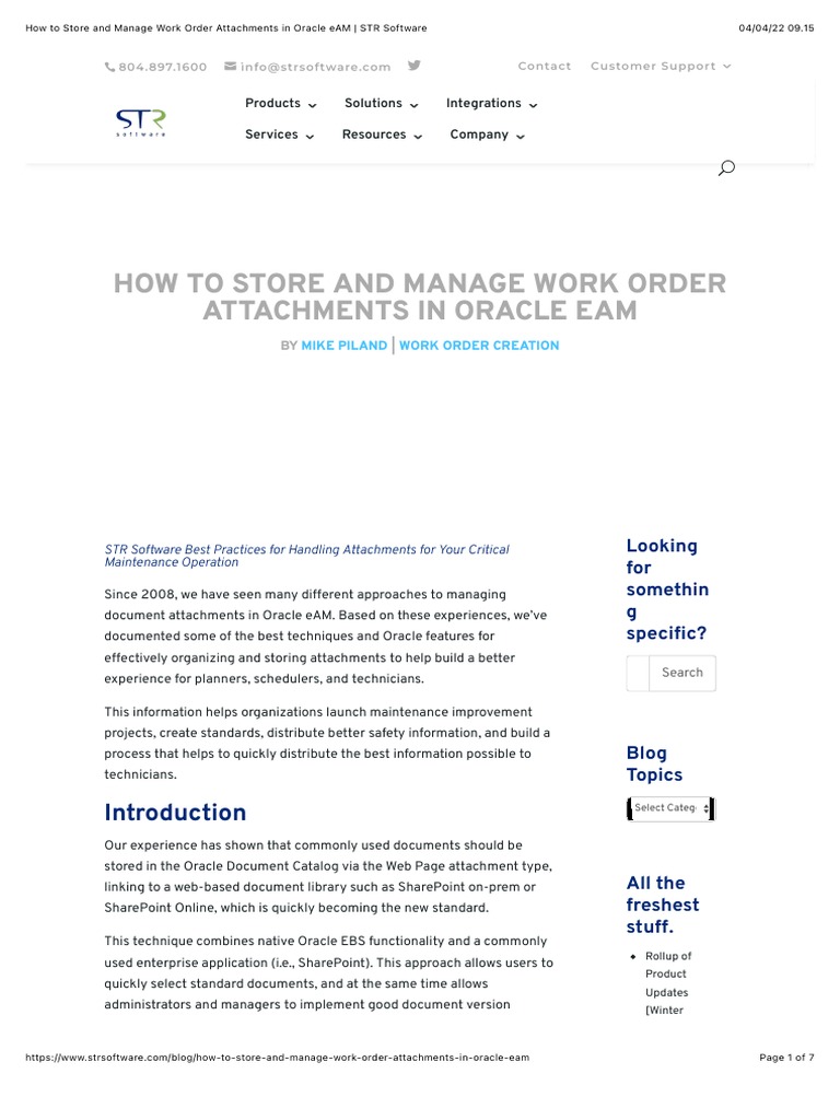 How To Store And Manage Work Order Attachments In Oracle Eam Str