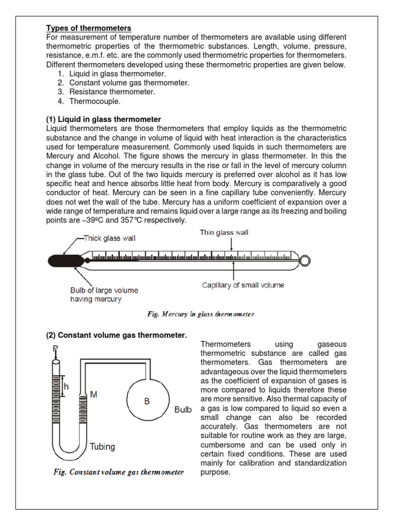 Types of Thermometers | PDF | Thermometer | Liquids