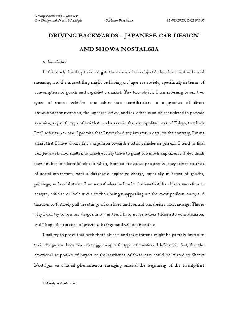 Stefano Piantino, Japanese Material Culture Final Paper, Driving ...