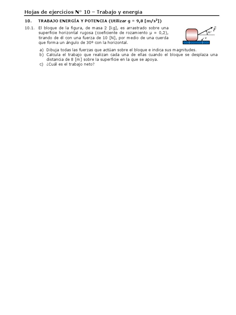 100 Hojas de Ejercicios - Trabajo y Energía | PDF | Fricción | Fuerza