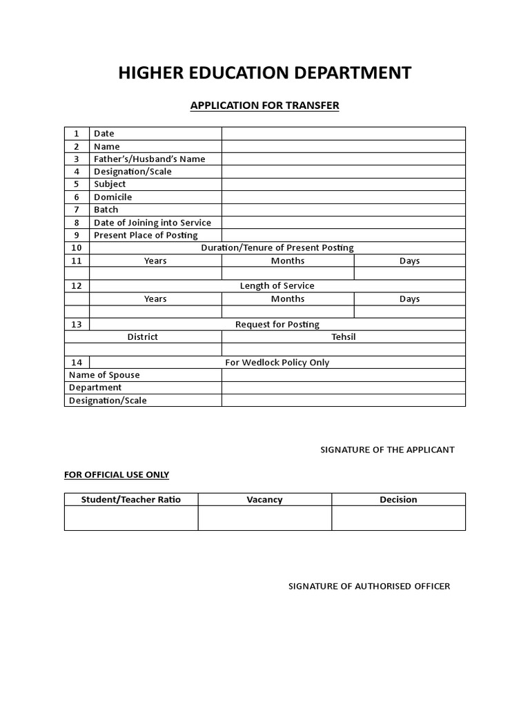 Teacher Transfer Application Form | PDF