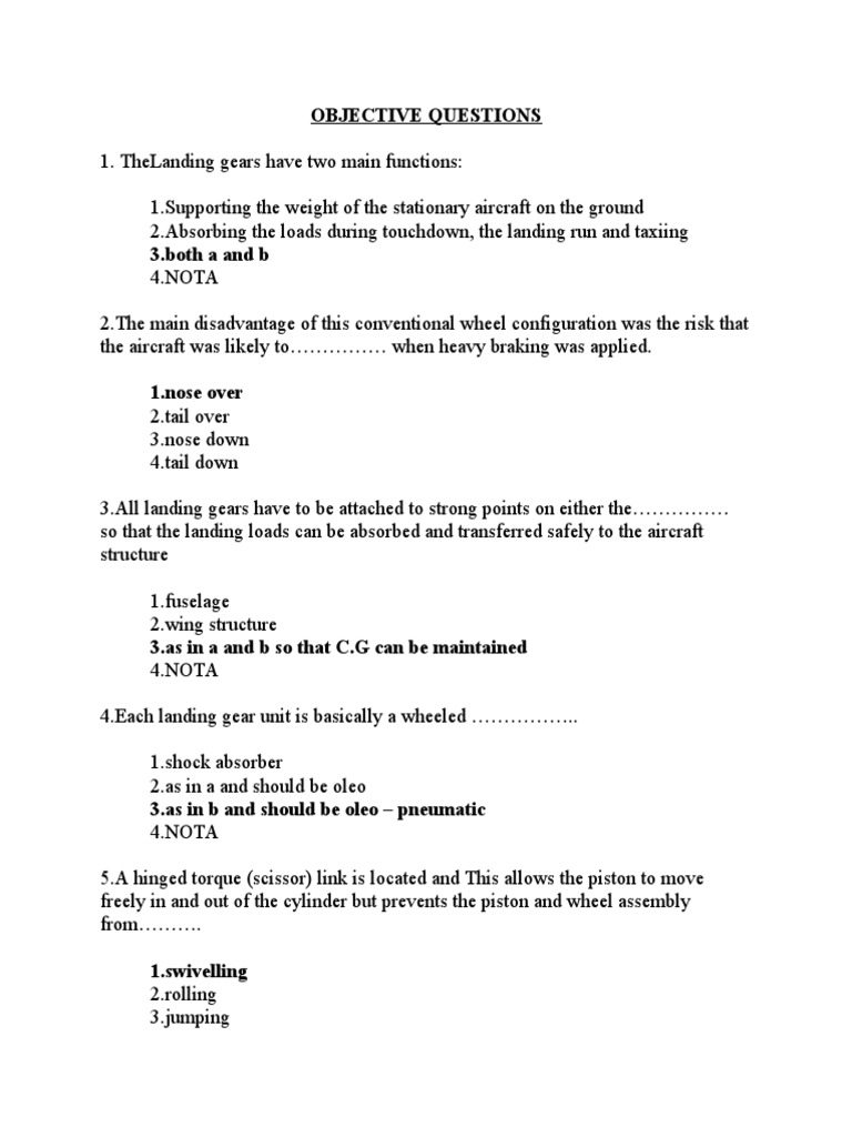 Objective Ques | PDF | Landing Gear | Valve