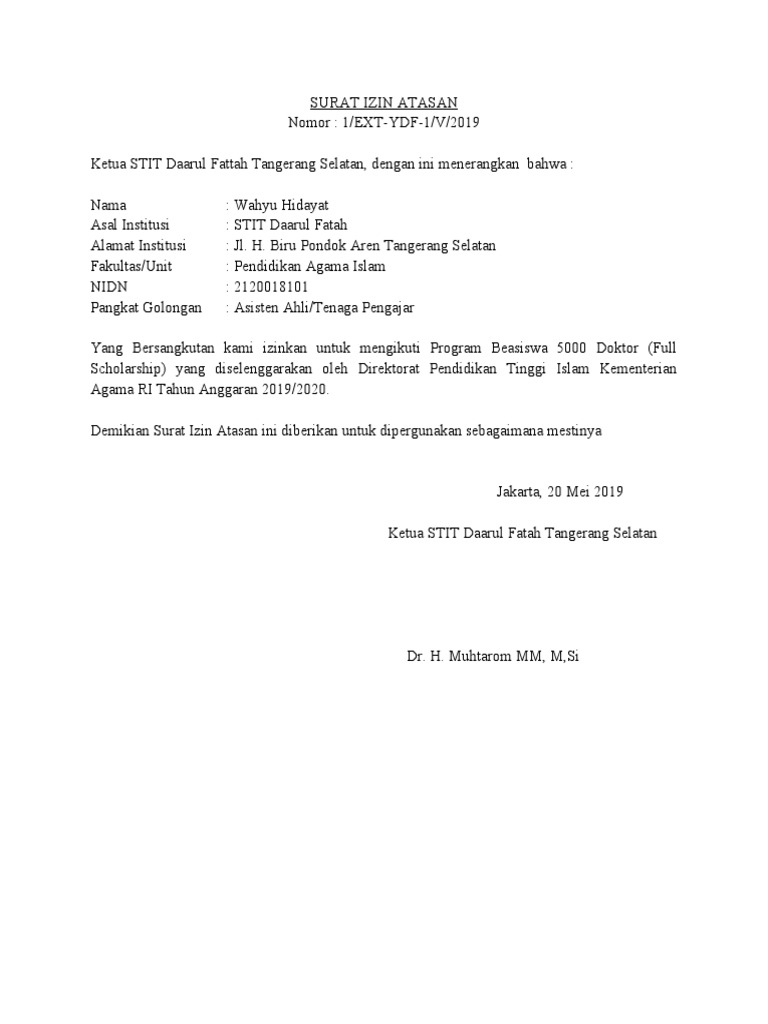 SURAT IZIN ATASAN Pak Wahyu | PDF | Pengembangan Diri | Kesehatan Holistik