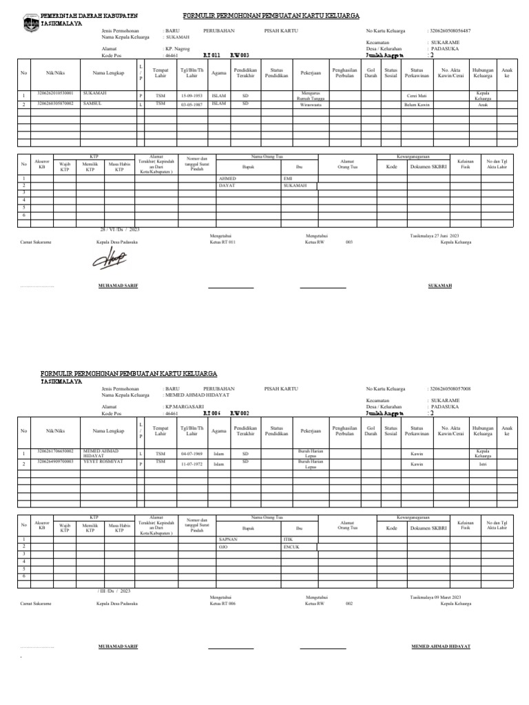 Formulir KK Baru Tasikmalaya | PDF