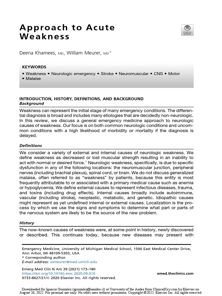Weakness Acute | PDF | Weakness | Neurology