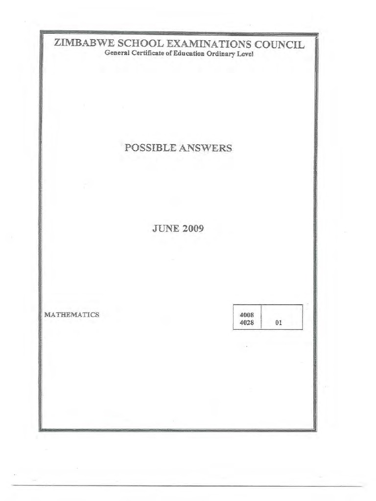 O-Levels Mathematics 2009 Answers | PDF