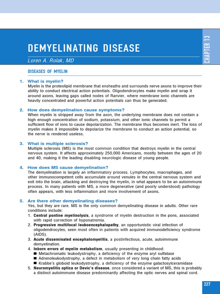 13 Demyelinating Disease | Download Free PDF | Multiple Sclerosis | Myelin