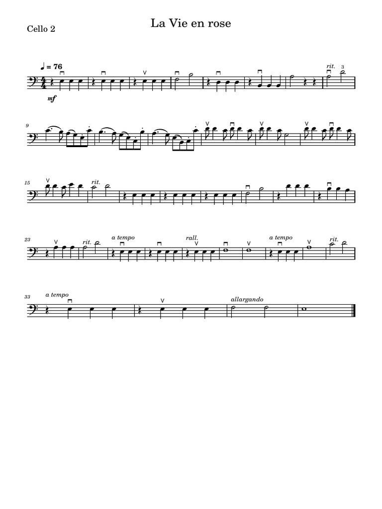 La Vie en Rose - Cello Quartet-Cello 2 | PDF