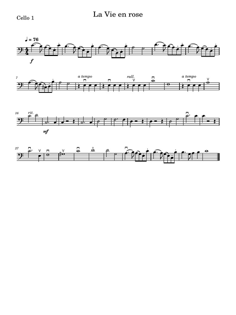 La Vie en Rose - Cello Quartet-Cello 1 | PDF