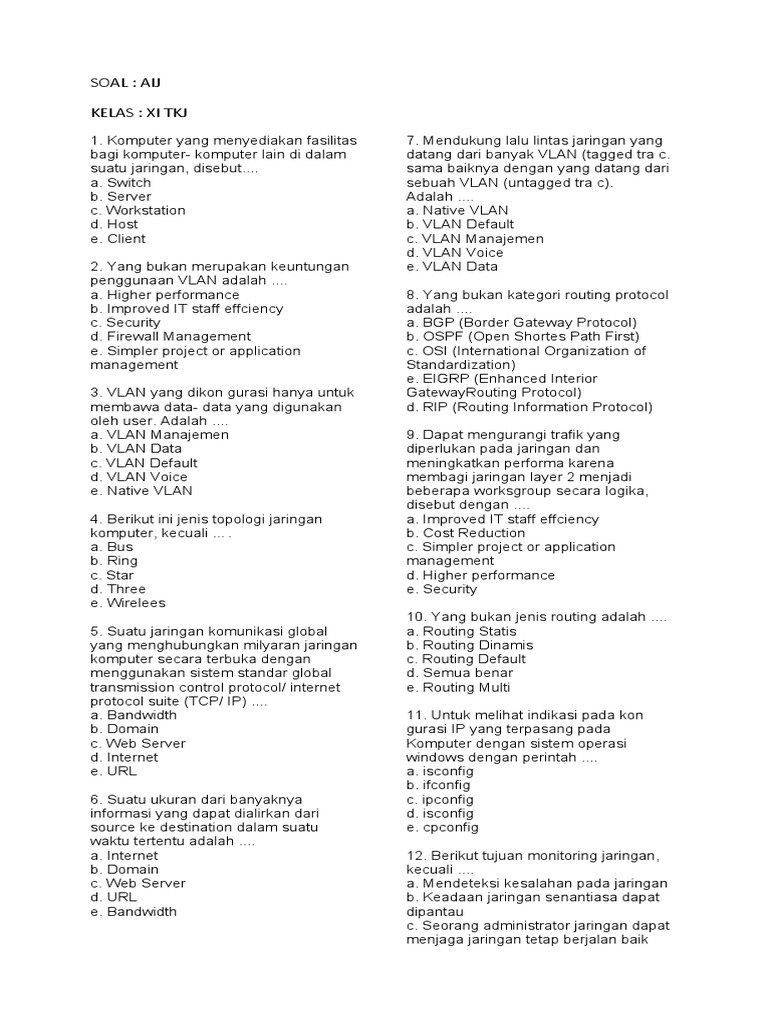 Soal Aij Kelas Xi TKJ | PDF | Bisnis | Komputer