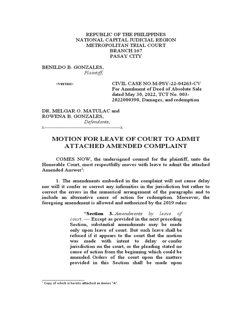 Motion to Amend Complaint | PDF | Complaint | Lawsuit