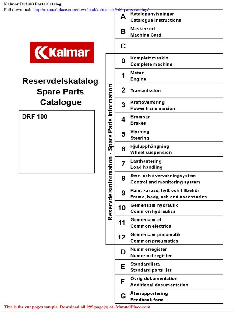 Kalmar Drf100 Parts Catalog | PDF