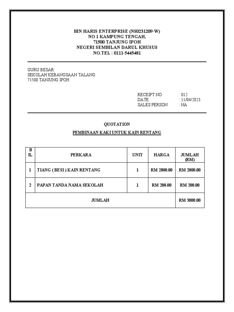 Quotation Tiang Banner | PDF