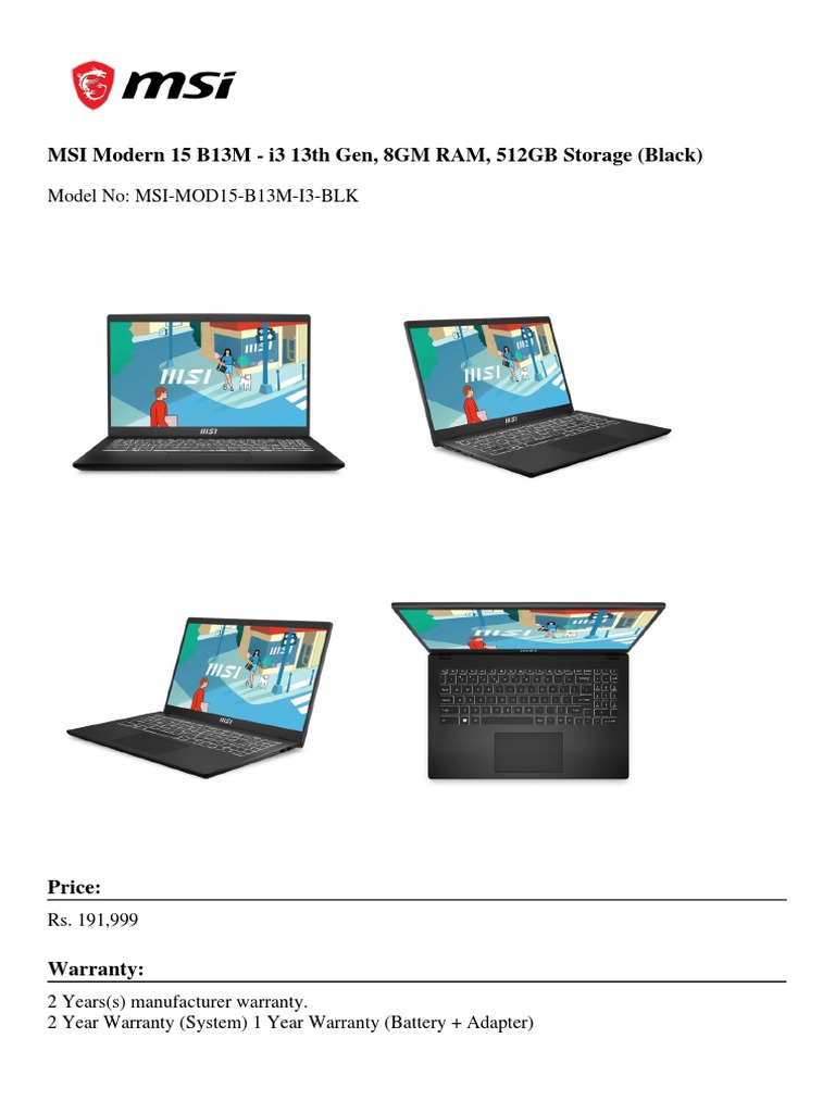Product Brochure - Msi Mod15 b13m I3 BLK | PDF | Computers