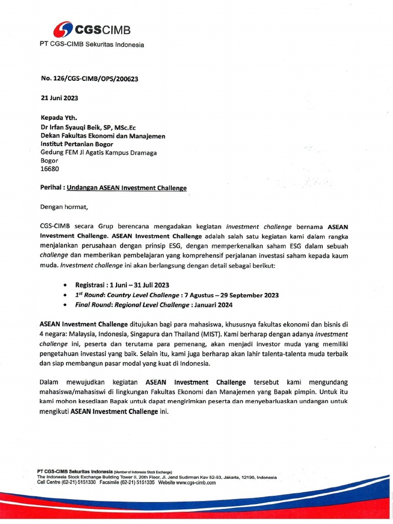 ASEAN Investment Challenge - Institut Pertanian Bo - 230622 - 165701 | PDF