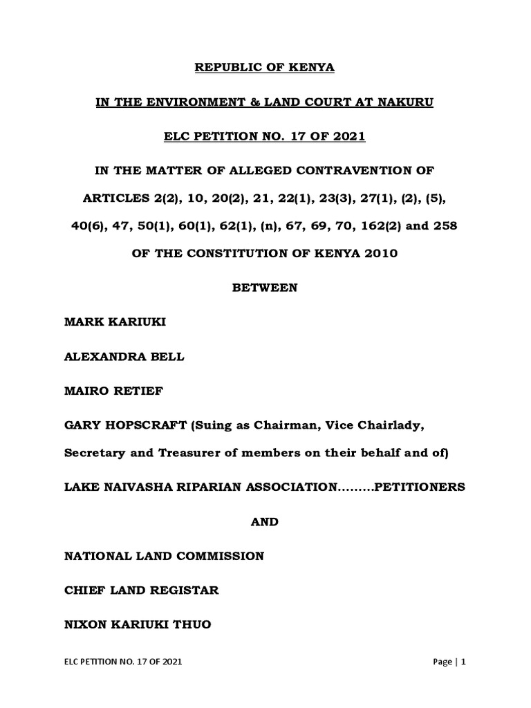 Lake Naivasha Riparian Reserve Judgement | Download Free PDF | Lawsuit ...