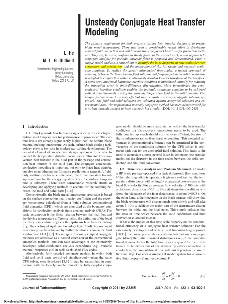 He 和 Oldfield - 2011 - Unsteady Conjugate Heat Transfer Modeling | PDF | Thermal Conduction ...