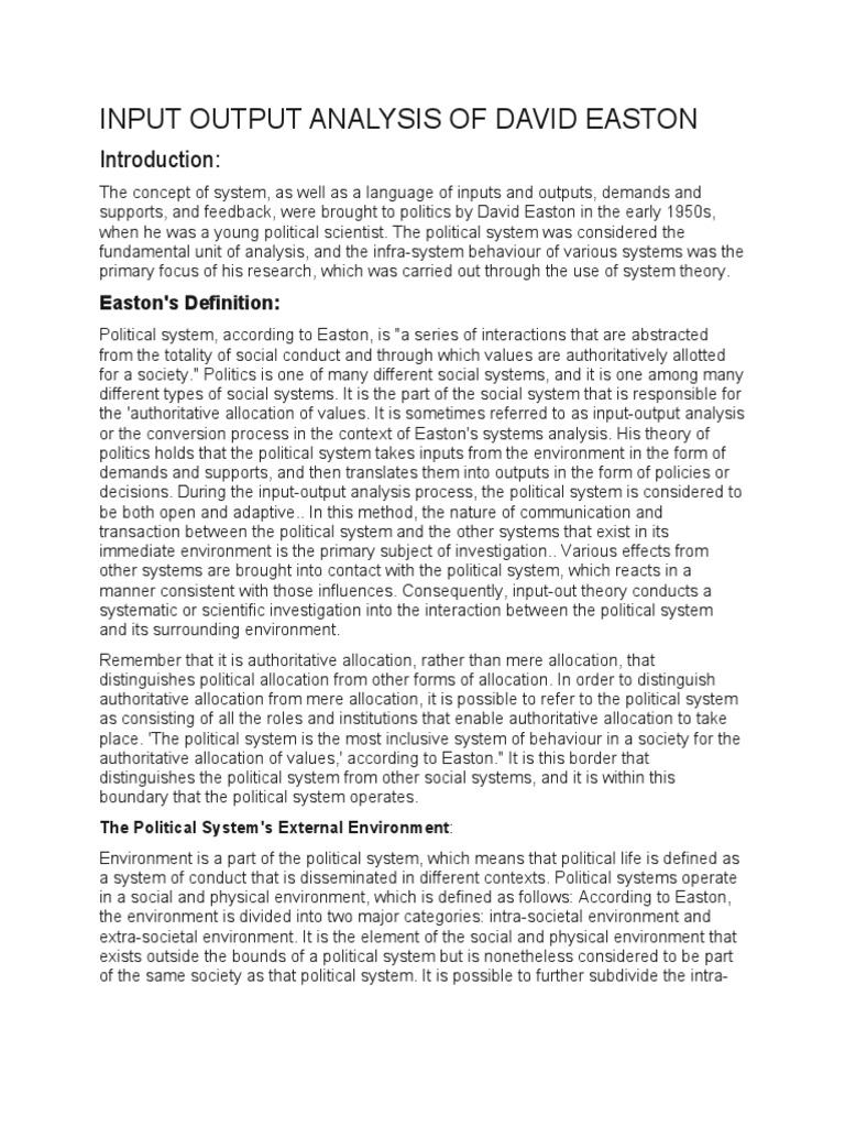 Input Output Analysis of David Easton | PDF | System | Input–Output Model Input Output Analysis of David Easton | PDF | System | Input–Output Model