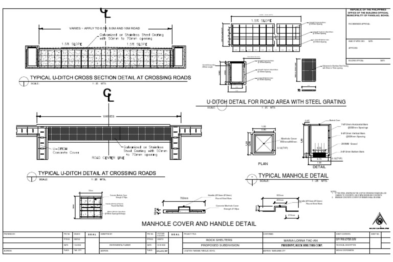 Manhole Cover and Handle Detail: U-Ditch Detail For Road Area With Steel Grating | PDF ...