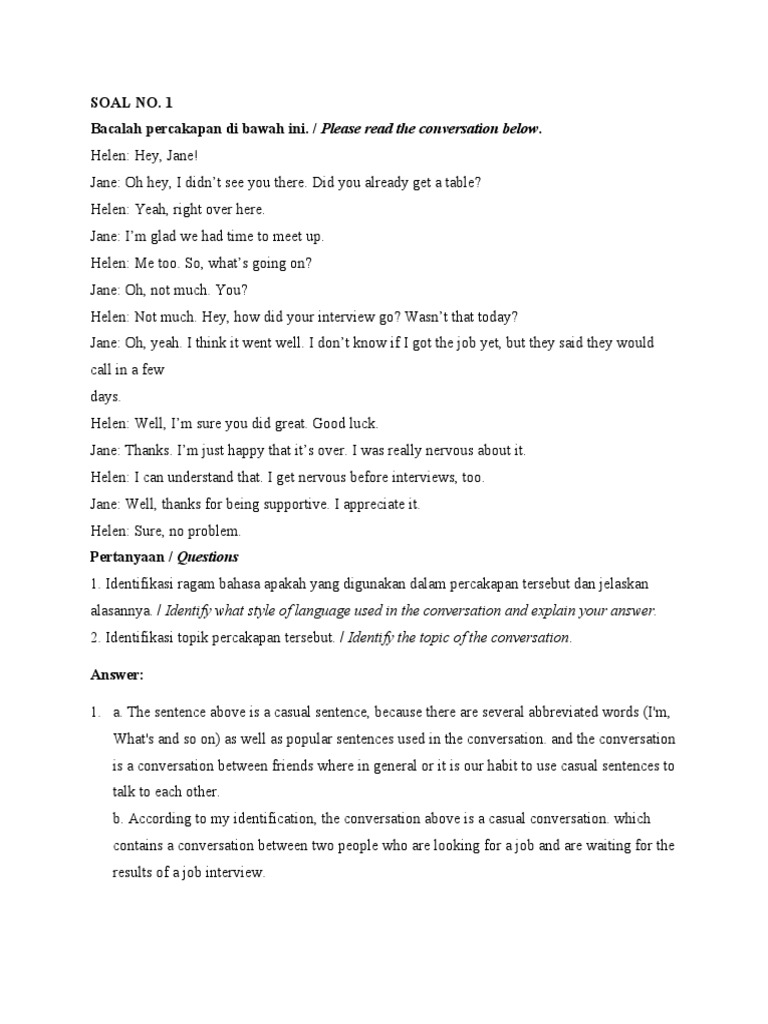Identify What Style of Language Used in The Conversation and Explain ...