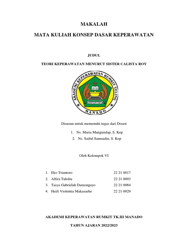 MAKALAH KDK Kelompok 6 Teori Keperawatan Sister Callista Roy | PDF