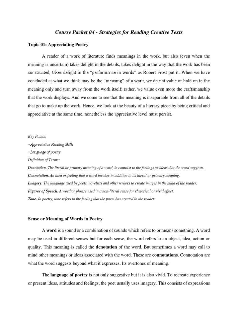 Strategies for Appreciating Poetry and Fiction | PDF | Poetry | Writers