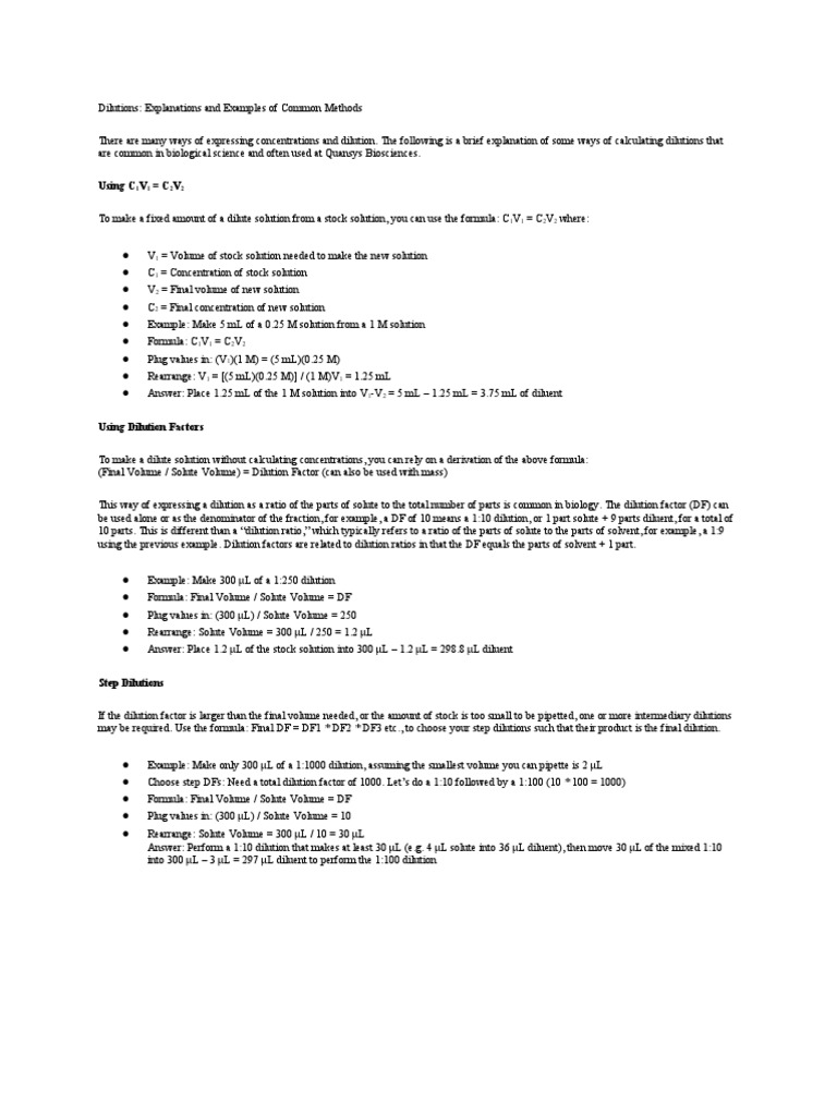 Dilution S Pdf Concentration Volume