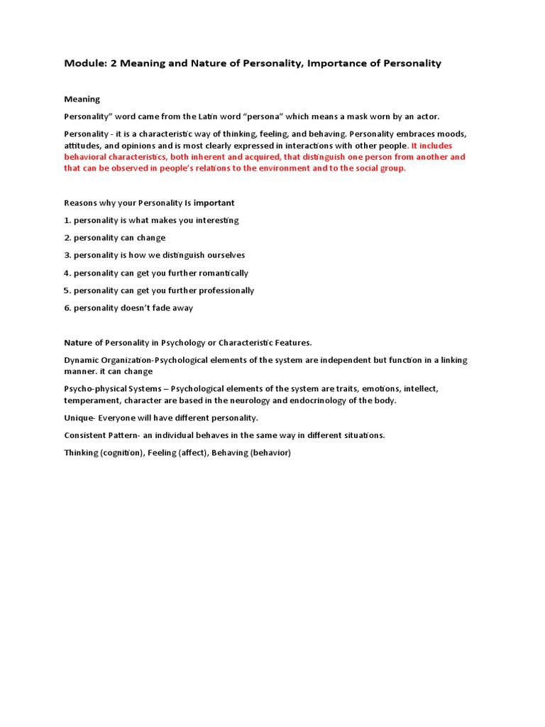 Meaning and Nature of Personality, Importance of Personality | PDF ...