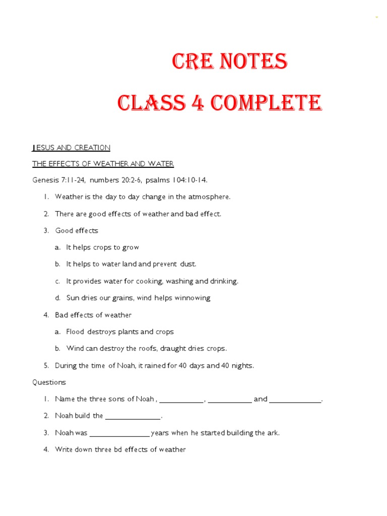 NOTES CRE Notes Grade 4 Complete 1 | PDF | Ruth (Biblical Figure) | Jesus